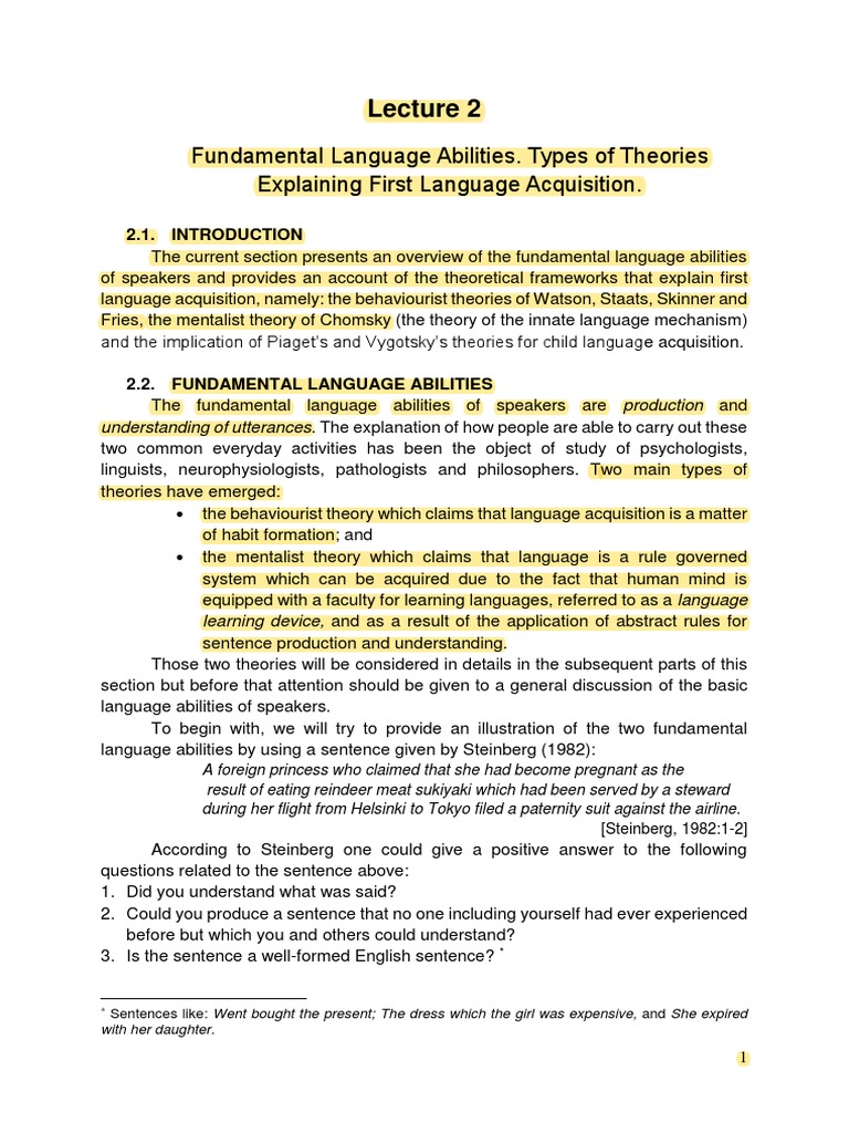 Lecture 2 - Fundamental Language Abilities | PDF | Language Acquisition ...