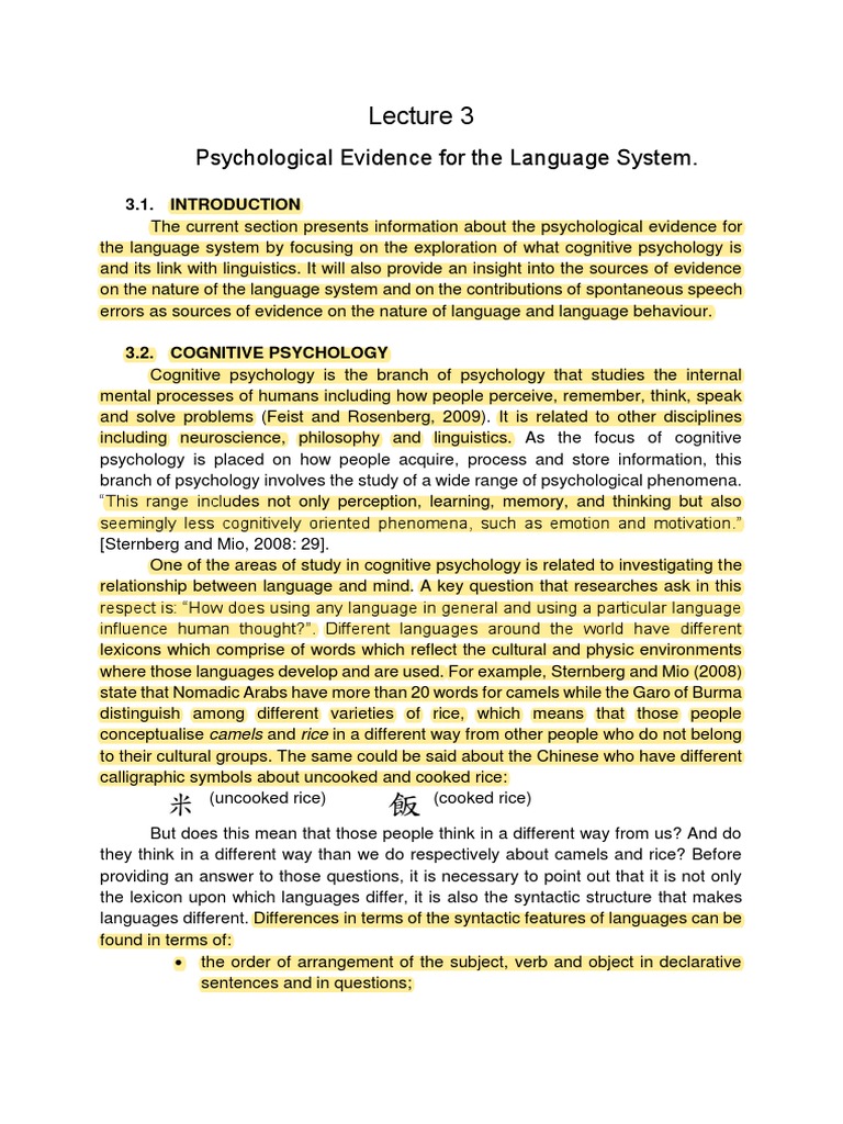Lecture 3 - Psychological Evidence For The Language System | PDF ...
