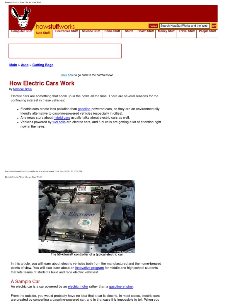 Howstuffworks - How Electric Cars Work | PDF | Rechargeable Battery ...