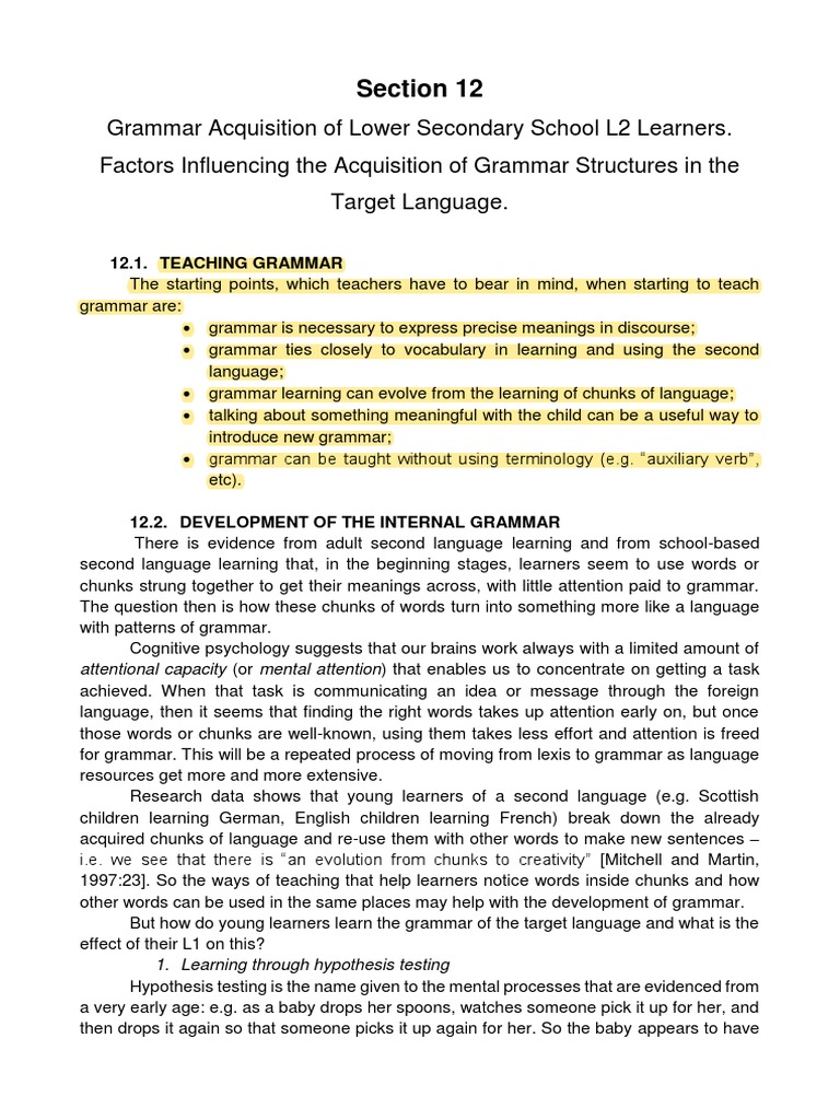 Section 12 - Grammar Acquisition | PDF | Second Language Acquisition ...