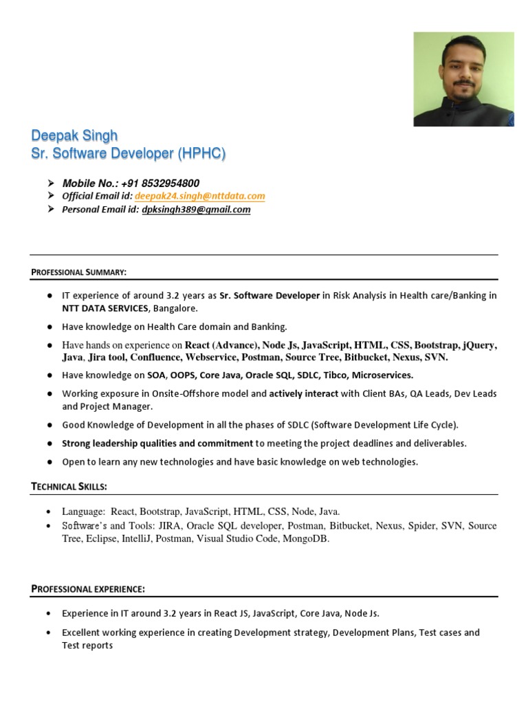 Sr. Software Developer Deepak Singh's Professional Resume Highlighting ... Sr. Software Developer Deepak Singh's Professional Resume Highlighting ...