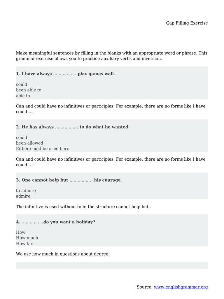 Gap Filling Exercise | PDF | Verb | Human Communication