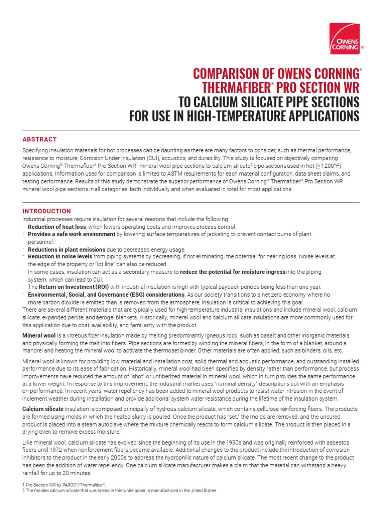 Comparison of Mineral Wool Vs Calcium Silicate Pipe Sections | PDF ...