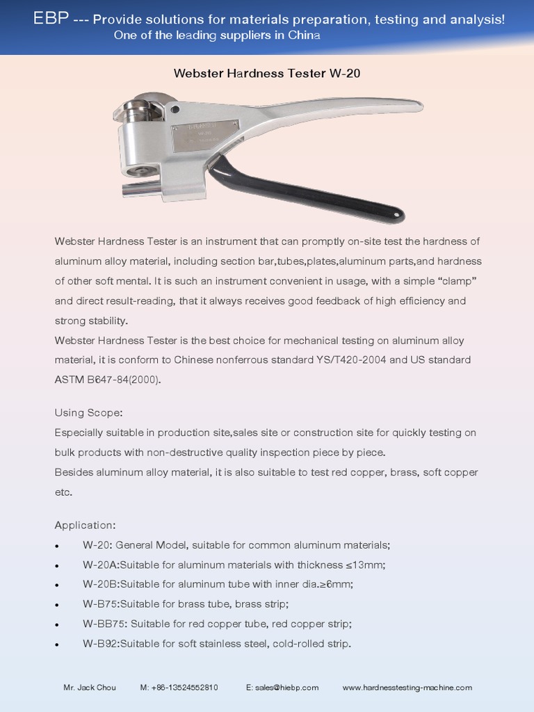 Webster Hardness Tester W-20 | PDF | Pipe (Fluid Conveyance) | Hardness