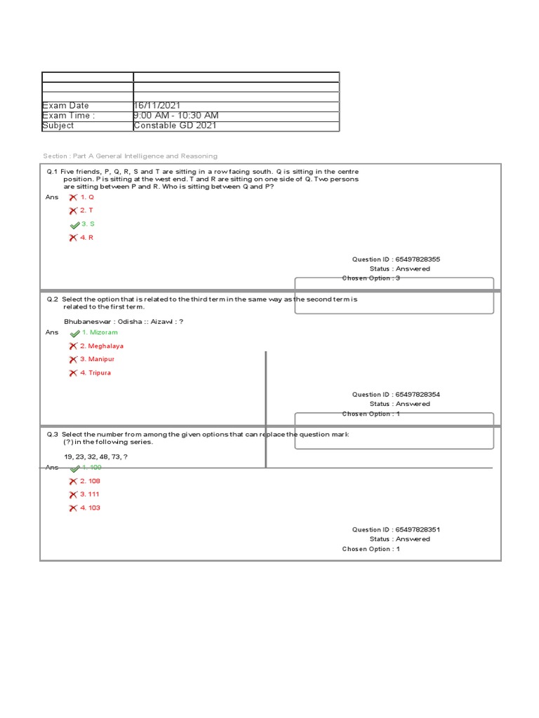 SSC GD Constable Question Paper 16 Nov 2021 Shift 1 | PDF | Sky | Question