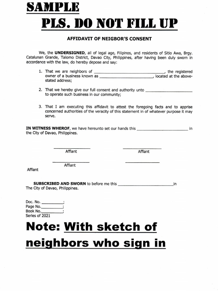 Sample Affidavit of Neighbor's Consent | PDF