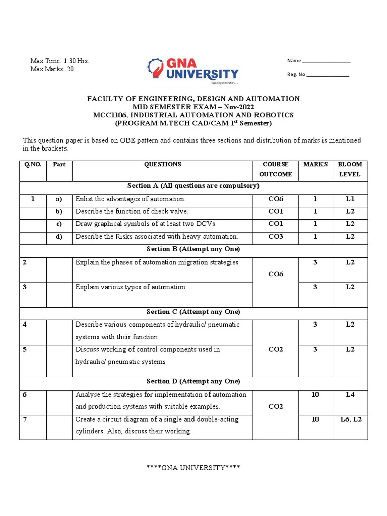 MCC1106 - Industrial Automation and Robotics - MTech SEM 1 | PDF | Automation | Mechanical ...