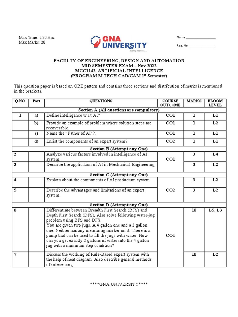 MCC1142 - Artificial Intelligence-MTECH CAD-CAM SEM 1 | PDF | Artificial Intelligence ...