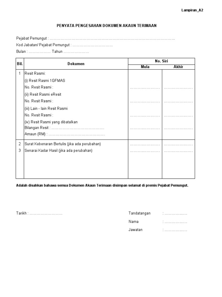 Lampiran - A2 - Penyata Pengesahan Dokumen Akaun Terimaan | PDF