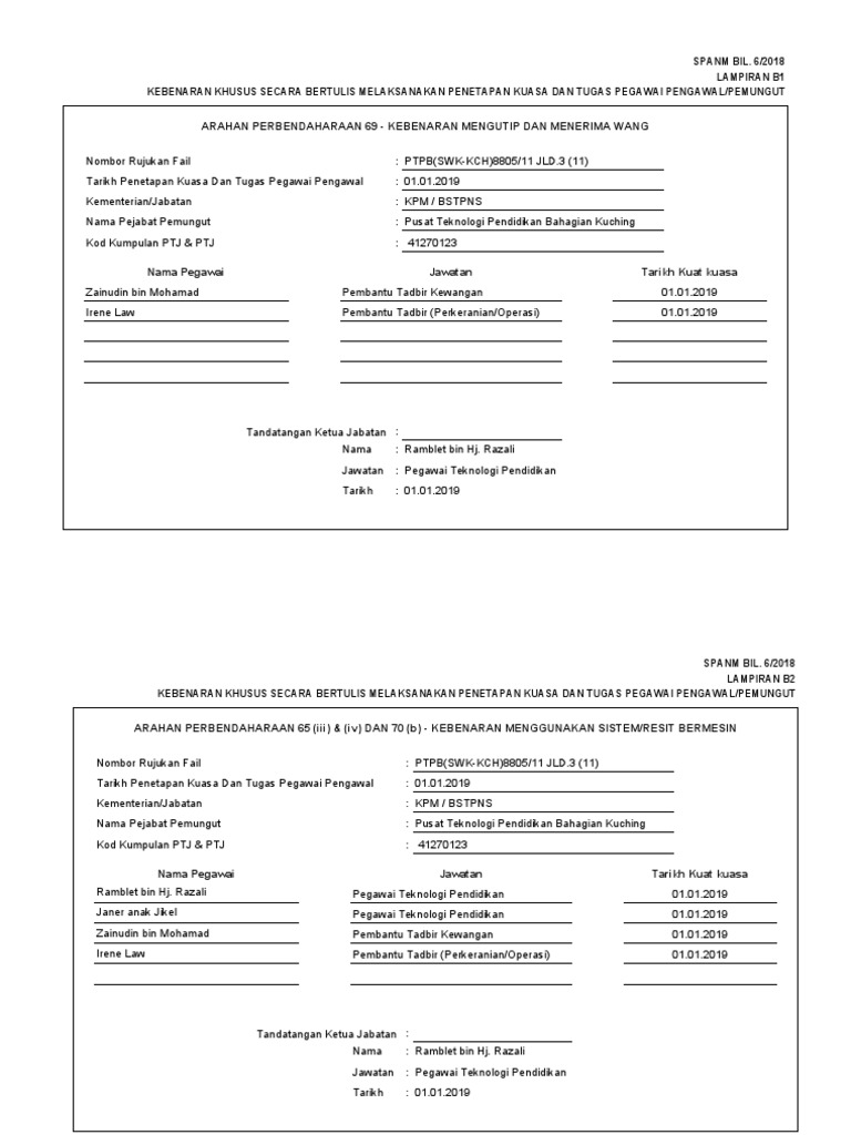 Kebenaran Secara Bertulis Terimaan Spanm Bil. 6 Tahun 2018 PTPB Kcuhing | PDF
