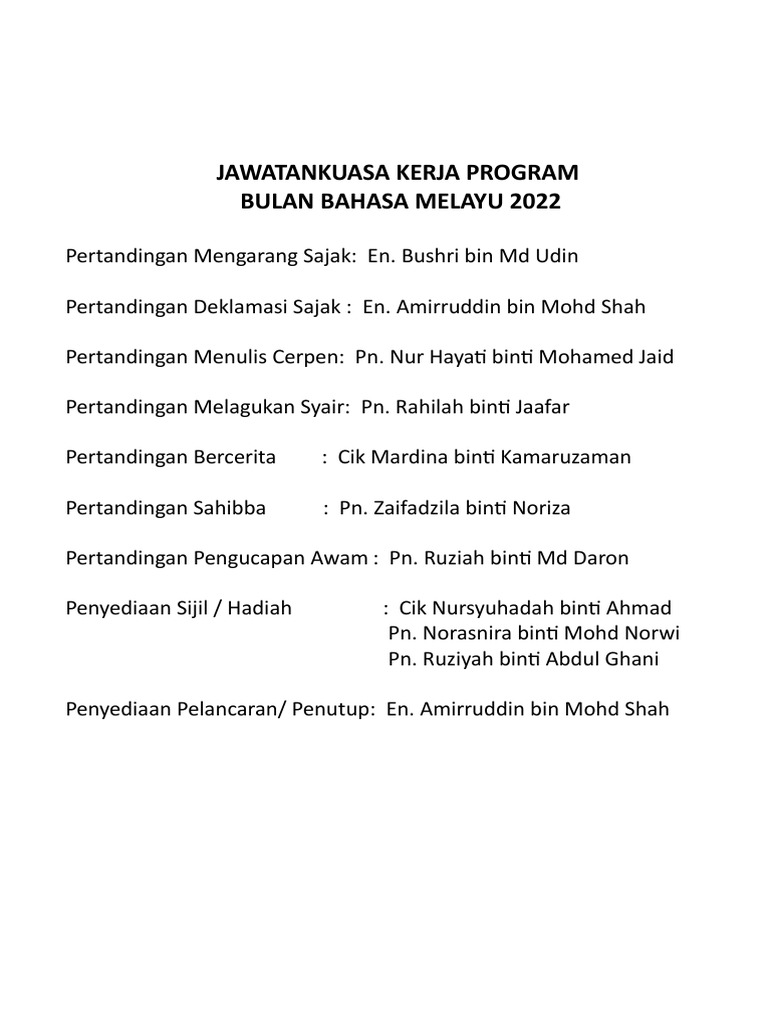 Senarai Pemenang Bulan Bahasa 2022 | PDF | Memasak, Makanan, & Anggur