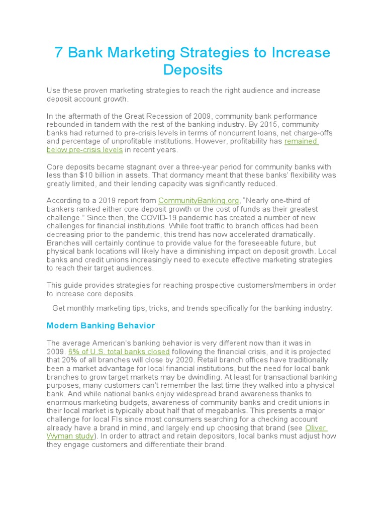 7 Bank Marketing Strategies To Increase Deposits | PDF | Debit Card | Banks