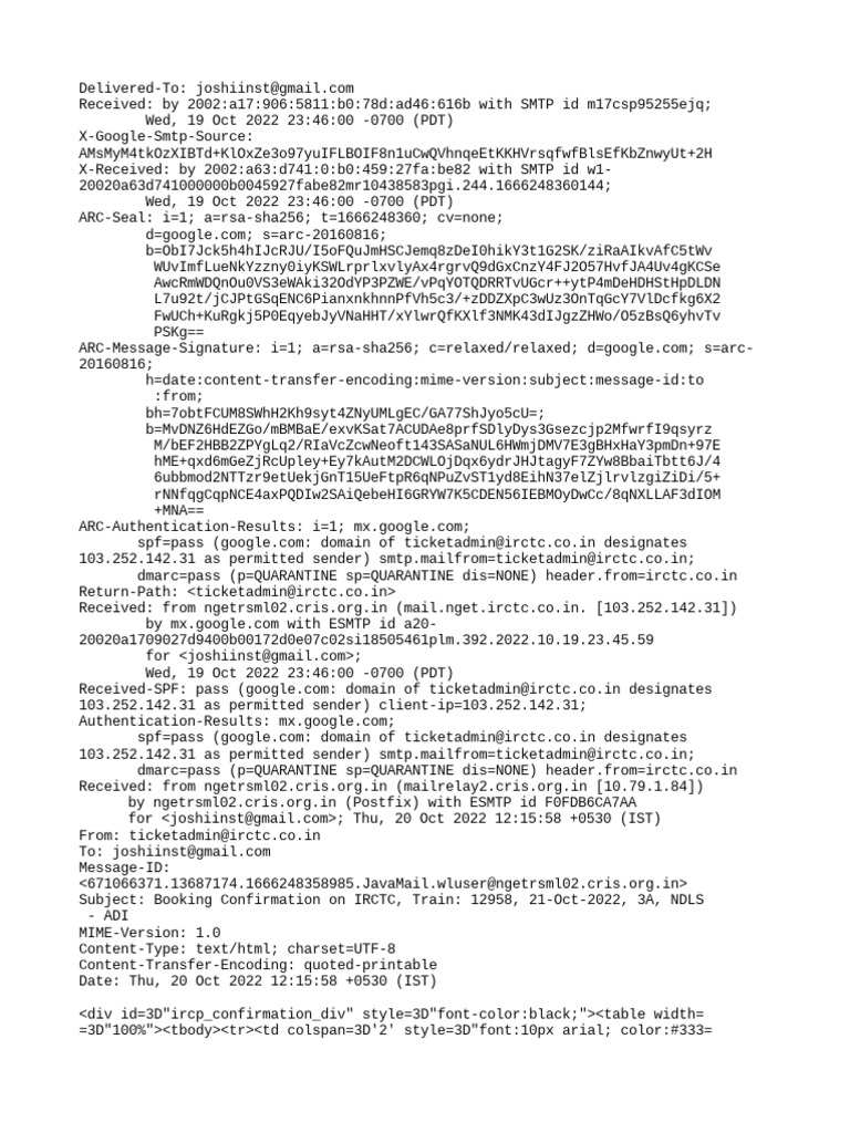 Booking Confirmation On IRCTC, Train - 12958, 21-Oct-2022, 3A, NDLS - ADI | PDF | Credit Card ...