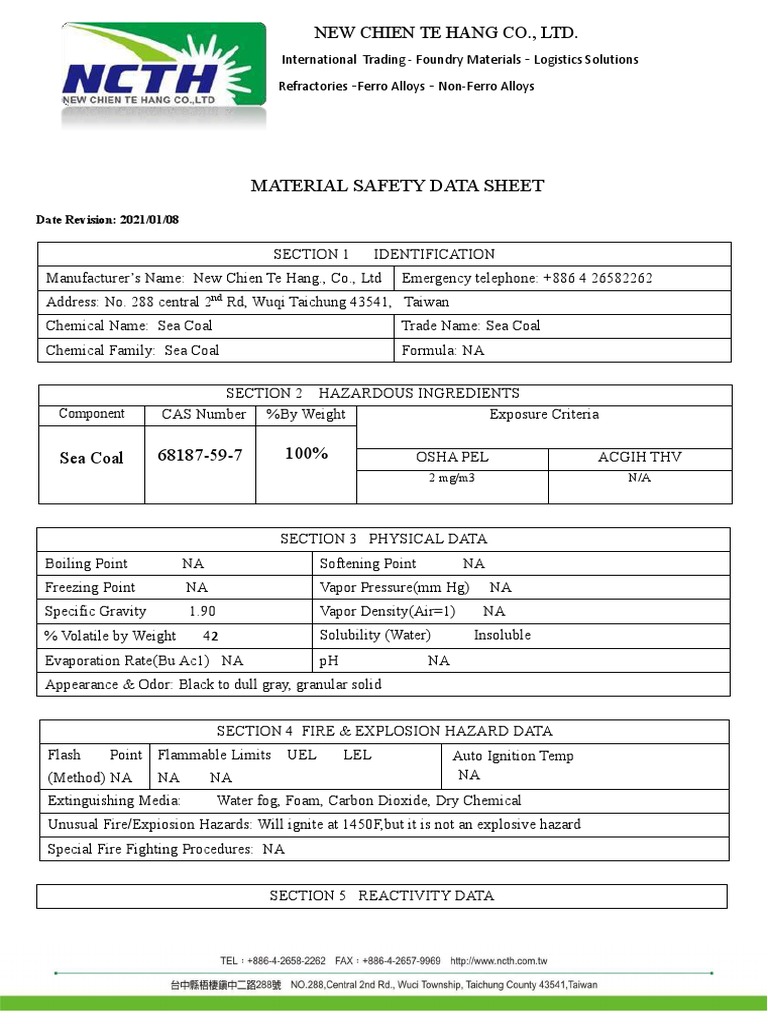 Coal Dust Msds | PDF | Sodium | Carcinogen