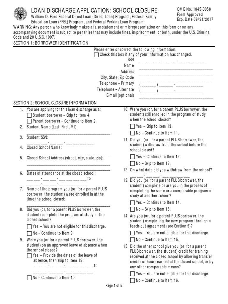 Closed School Loan Discharge Form | PDF | Loans | Justice