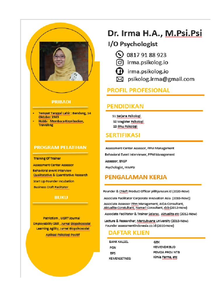 CV Psikolog Irma Feb 22 1 | PDF