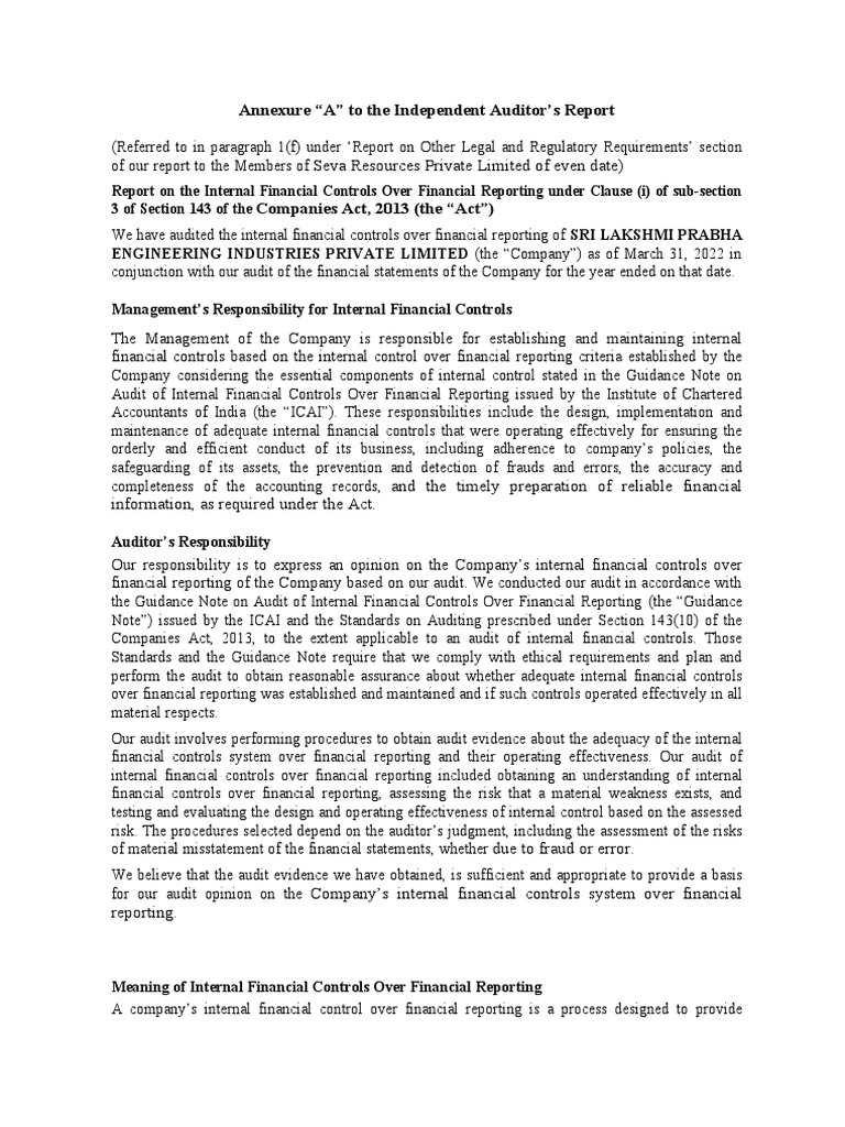 Annexure A | PDF | Internal Control | Financial Audit