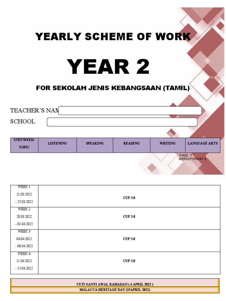 SOW ENGLISH YEAR 2 2022_2023 | PDF | Word | Nonverbal Communication
