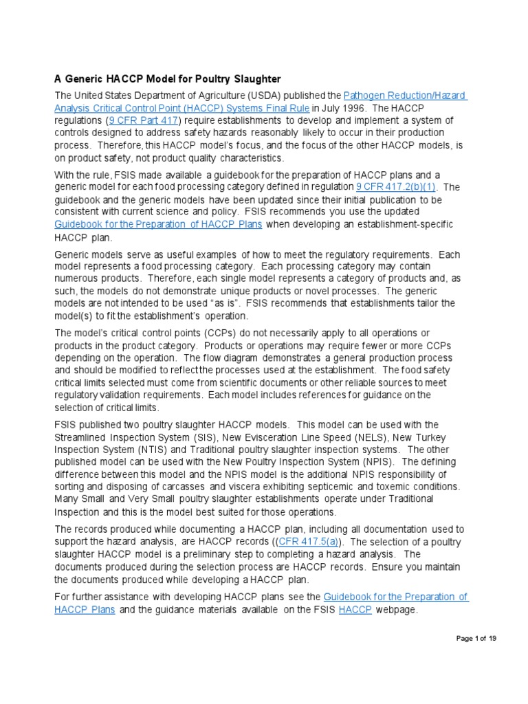 HACCP Model For Poultry Slaughter | PDF | Hazard Analysis And Critical ...