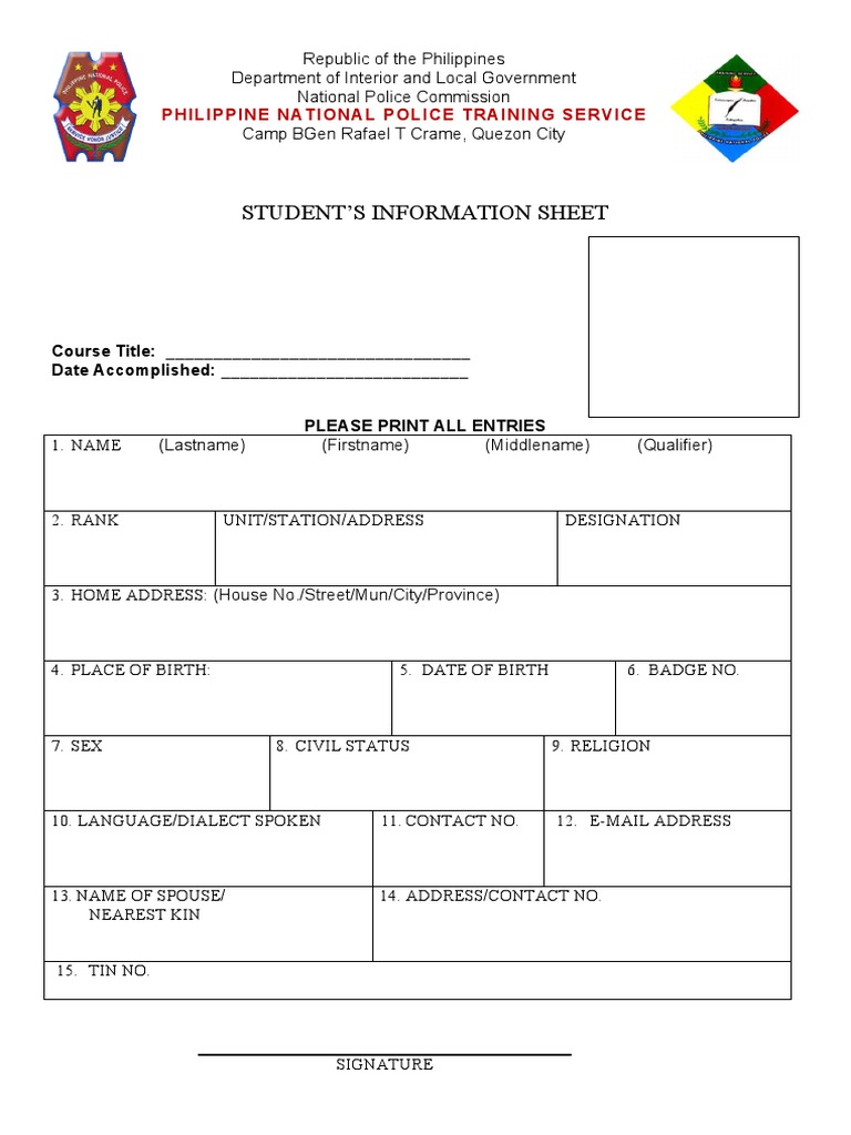 Student Information Sheet | PDF