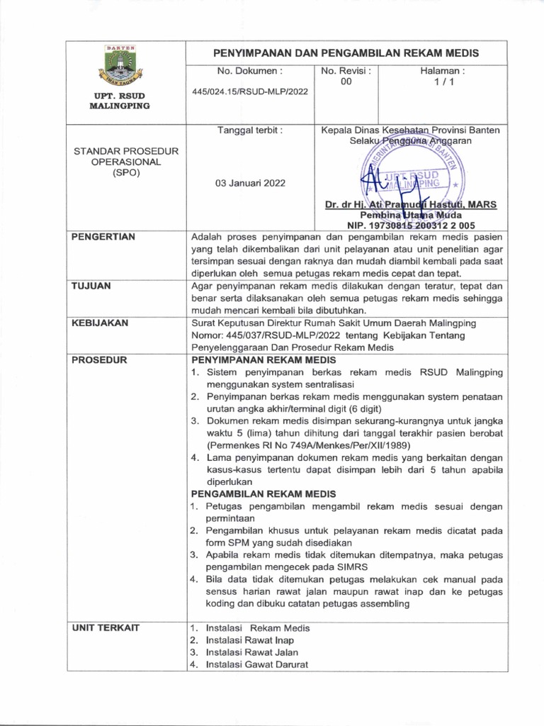 SPO Pelayanan Rekam Medis | PDF