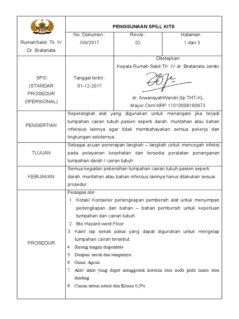 Prosedur Penggunaan Spill Kits RS Jambi | PDF | Kesehatan Holistik ...
