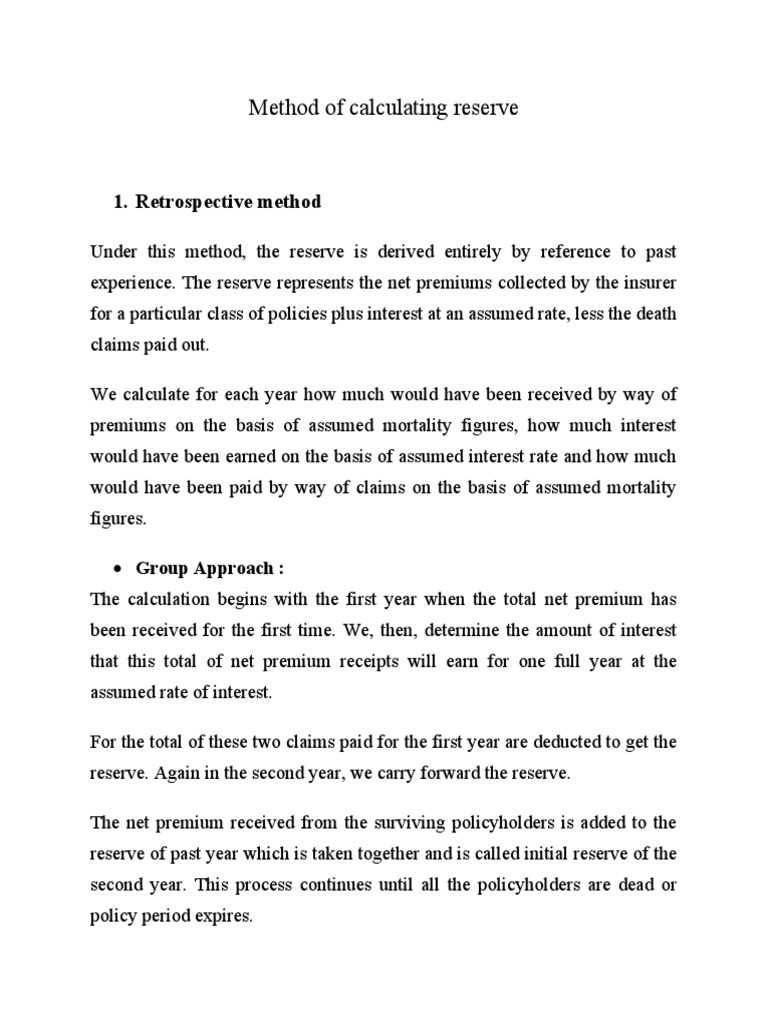 Method of Calculating Reserve | PDF | Insurance | Present Value