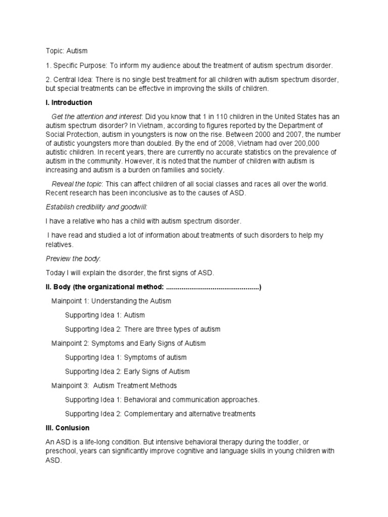 Autism Speech Outline | PDF | Autism | Autism Spectrum