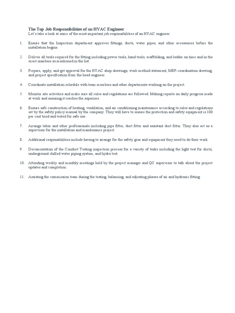 HVAC Technician Responsibilities | PDF