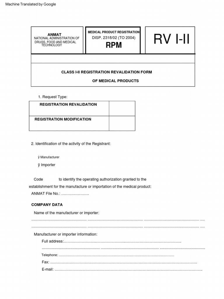 Revalidation Form for Class I-II Medical Product Registration | PDF ...