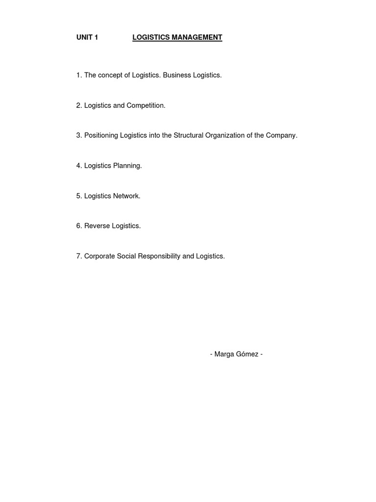 Unit 1. Logistics Management | PDF | Logistics | Corporate Social Responsibility