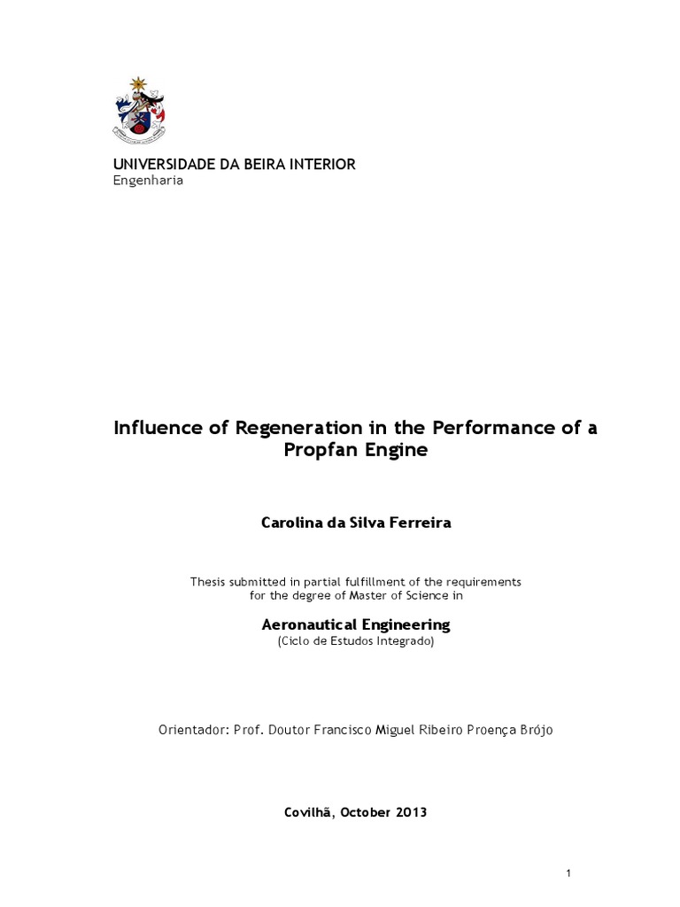 Influence of Regeneration in The Performance of A Propfan Engine | PDF ...