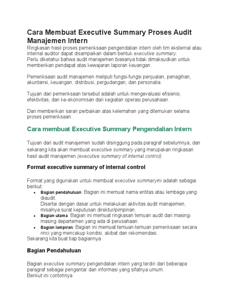 Cara Membuat Executive Summary Proses Audit Manajemen Intern | PDF
