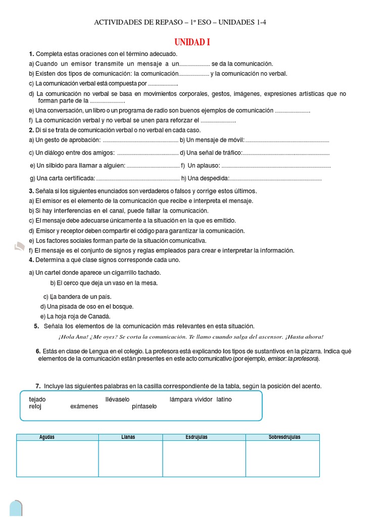 Repaso 1º ESO | PDF | Palabra | Comunicación
