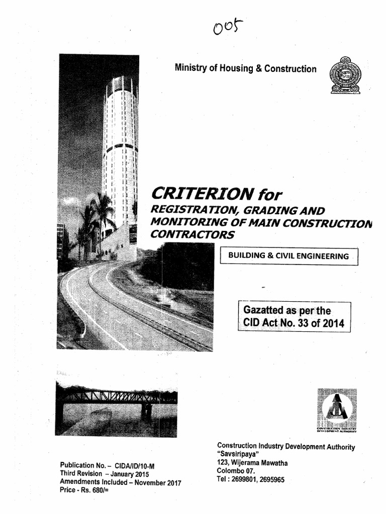092) Criterion For Registration, Grading and Monitoring of Main Construction Contractors | PDF
