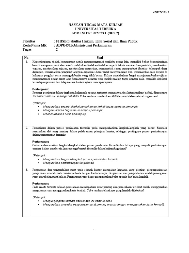 Soal Adpu4331 Tmk2 2 PDF