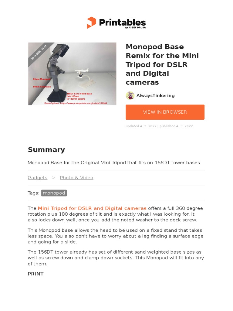 Monopod Base Remix For The Mini Tripod For DSLR and Digital Cameras B8c97c6e Ff56 45c2 Adf8 ...