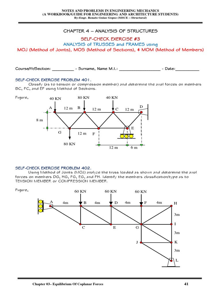 SCE - 4 - Analysis of Trusses - Frames Using MOJ MOS - MOM | PDF ...