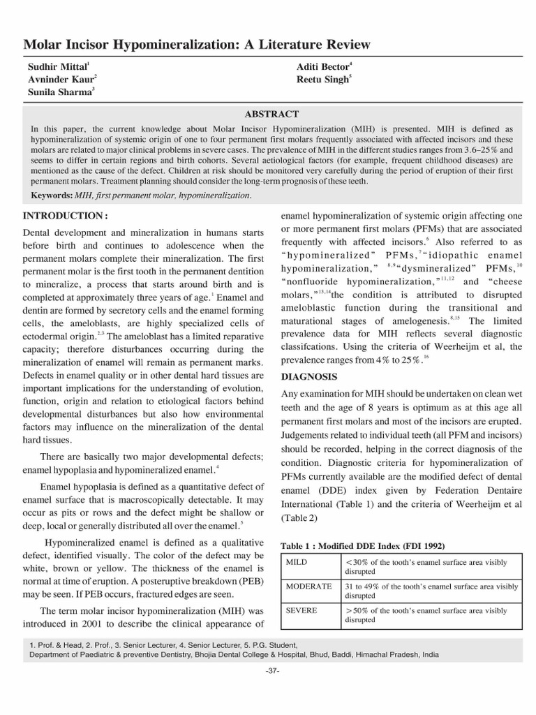 Molar Incisor Hypomineralization Review | PDF | Tooth Enamel | Human Tooth