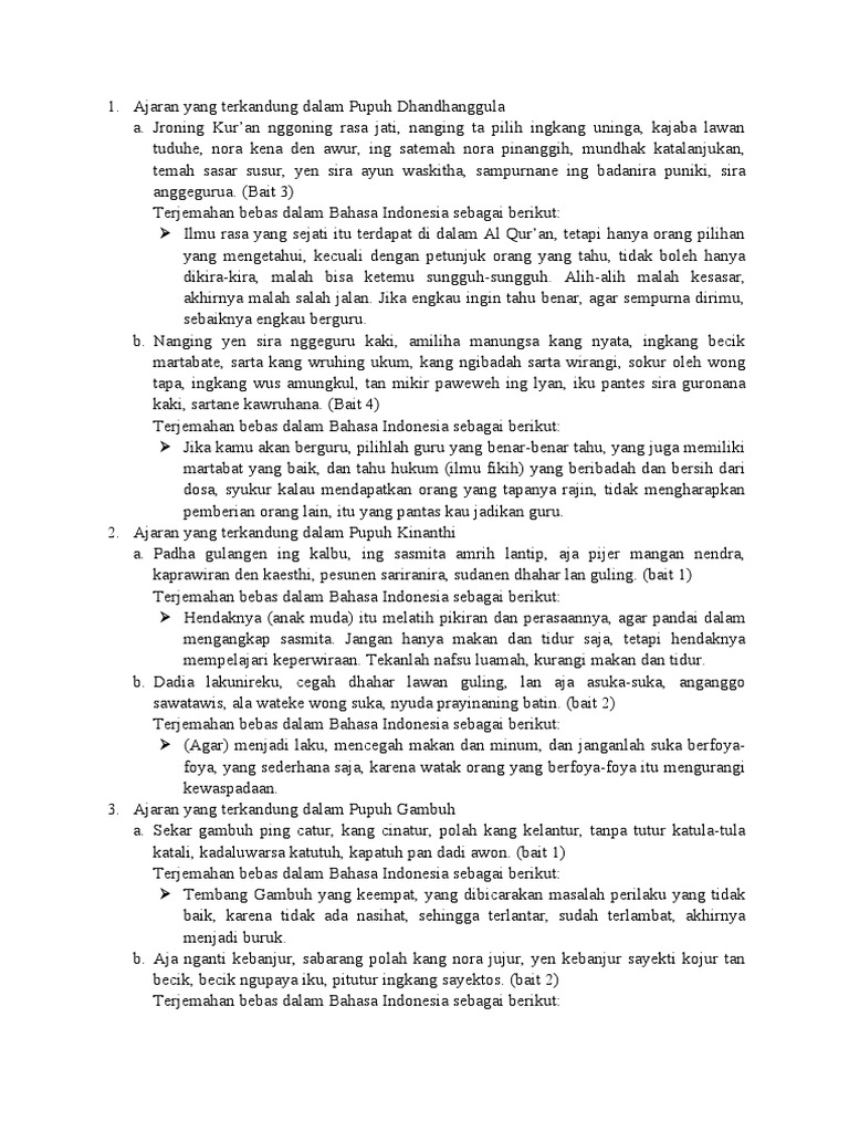 Ajaran Yang Terkandung Dalam Pupuh Dhandhanggula | PDF