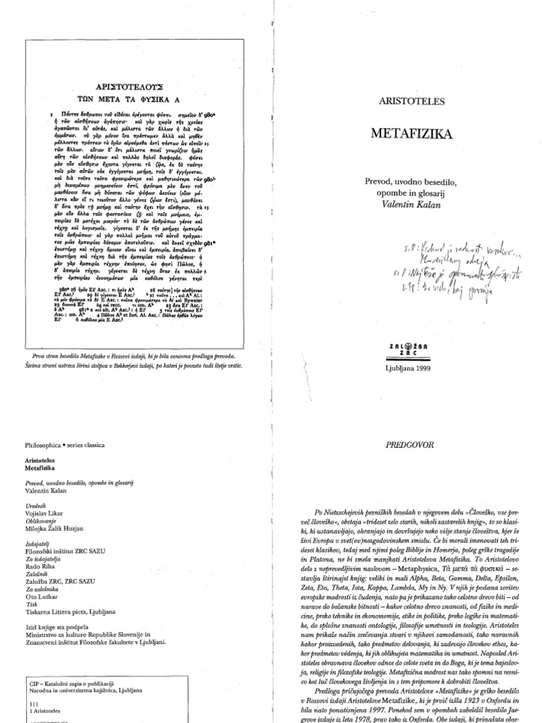 Aristotel, I. Knjiga Metafizike | PDF