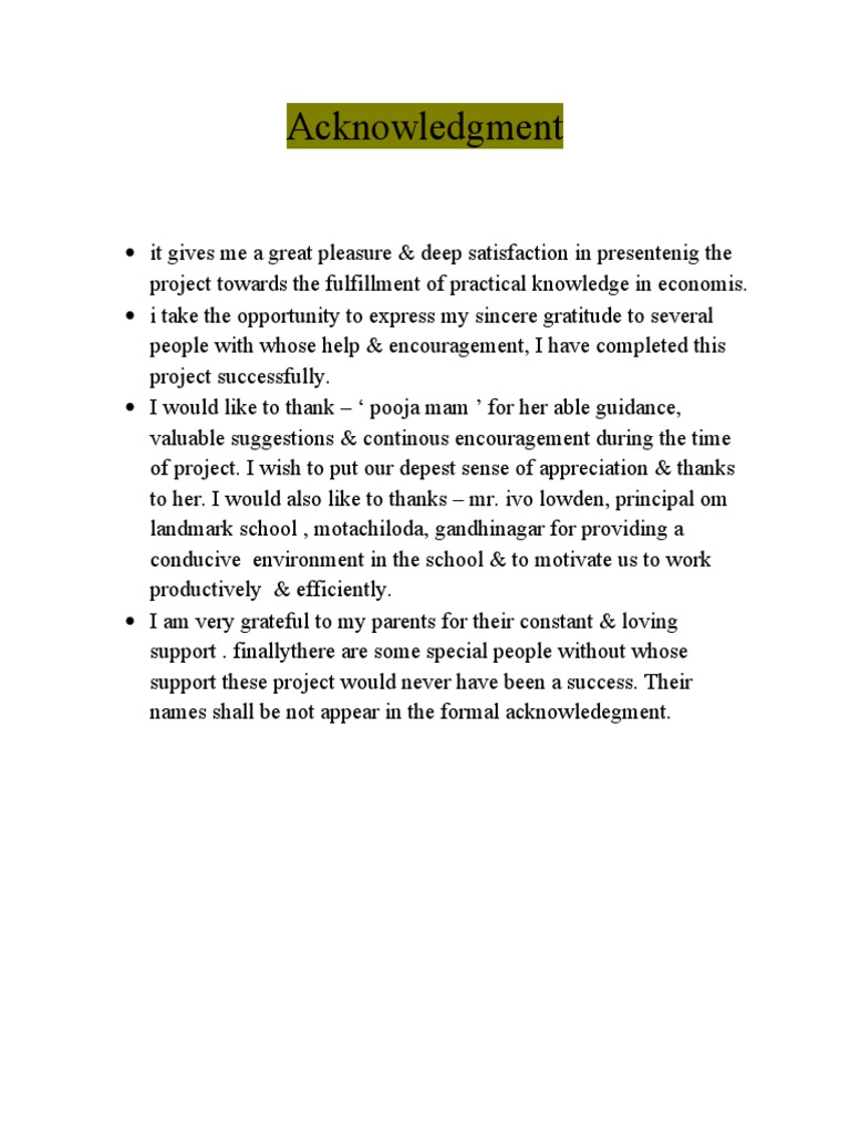 Acknowledgment Class 11 | PDF