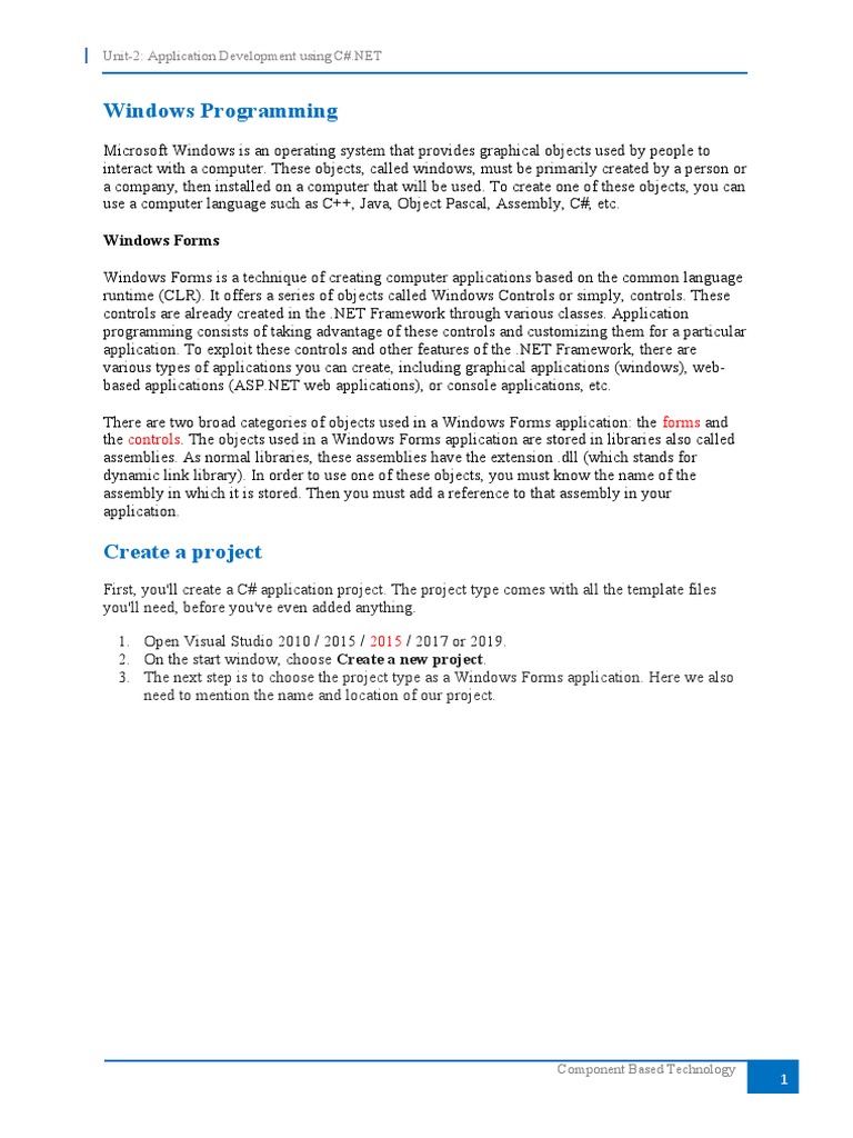 Chapter 2.1 - Windows Programming | PDF | C Sharp (Programming Language) | Library (Computing)