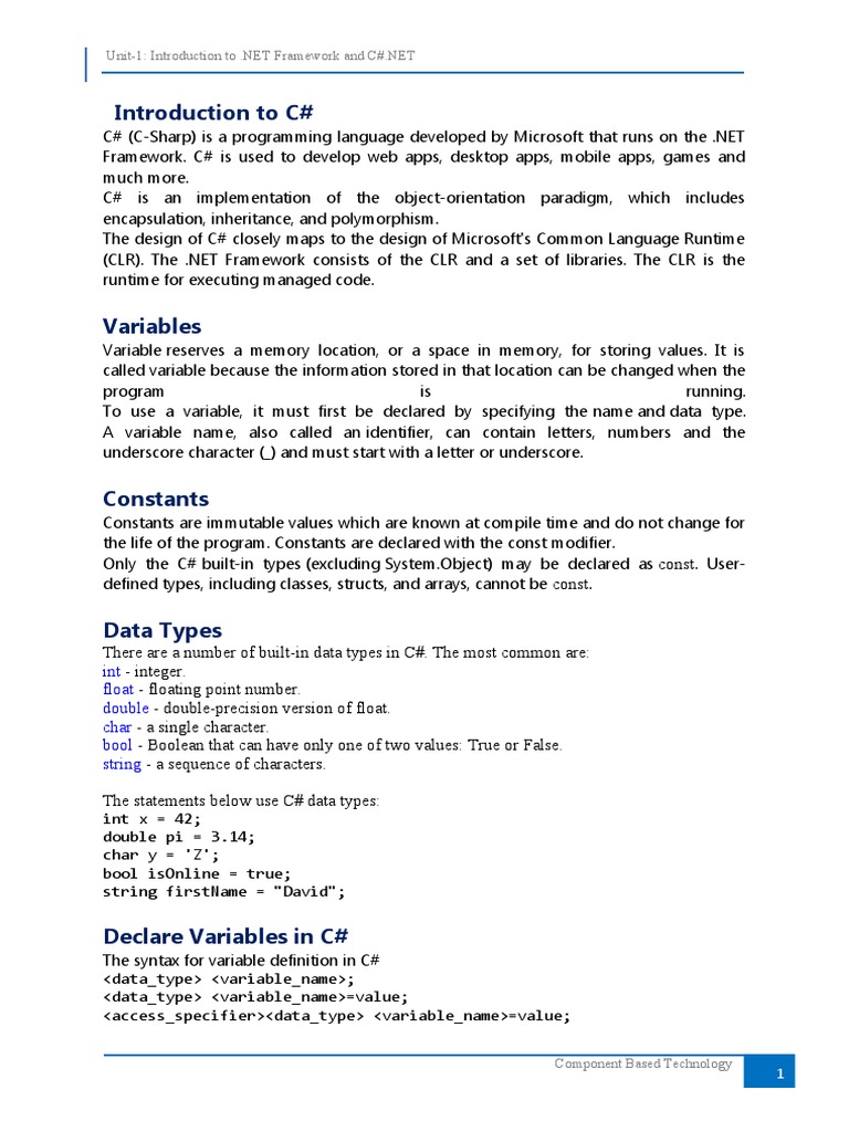 Chapter 1.3 - Introduction To C# | Download Free PDF | Language ... Chapter 1.3 - Introduction To C# | Download Free PDF | Language ...