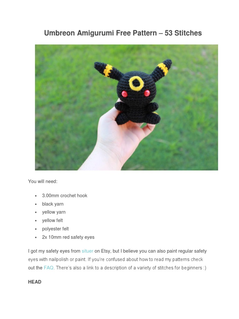 Umbreon Amigurumi Free Pattern - 53 Stitches: Situer | Download Free ...