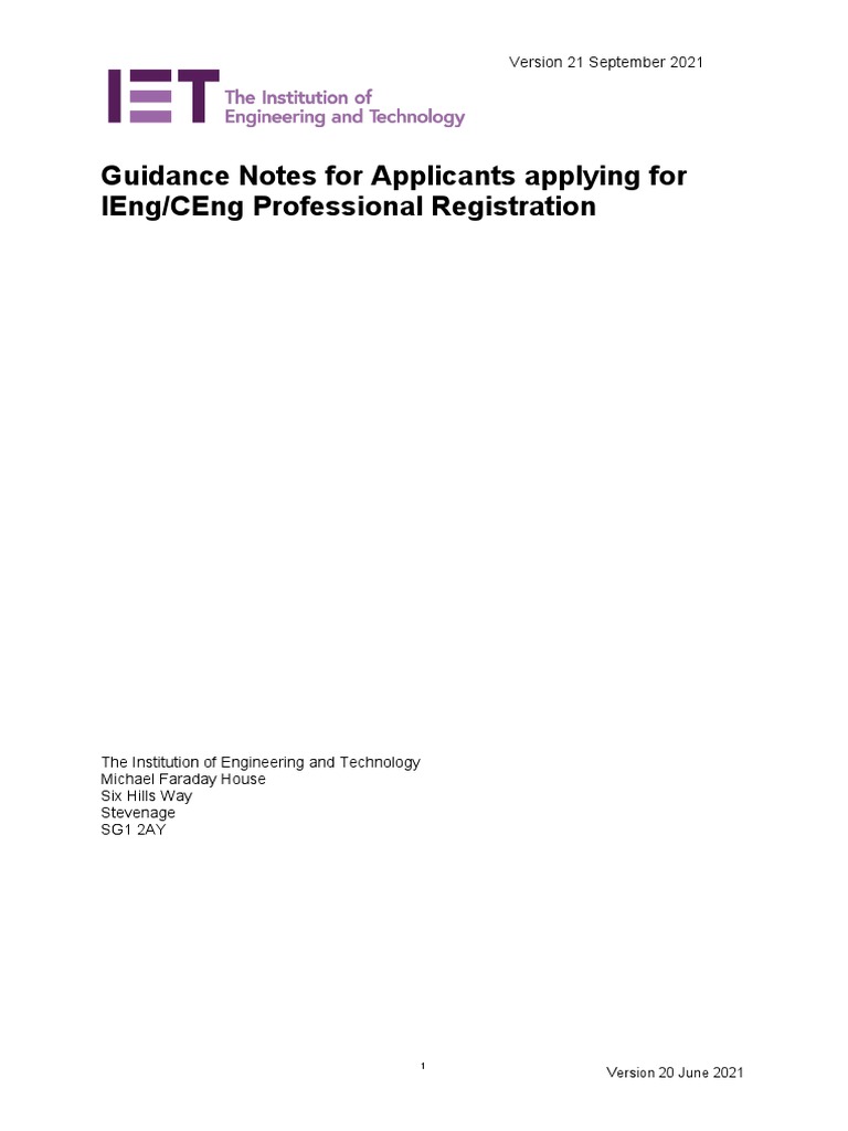 Guidance For Applicants Applying For Ieng and Ceng Registration September 2021 | PDF ...