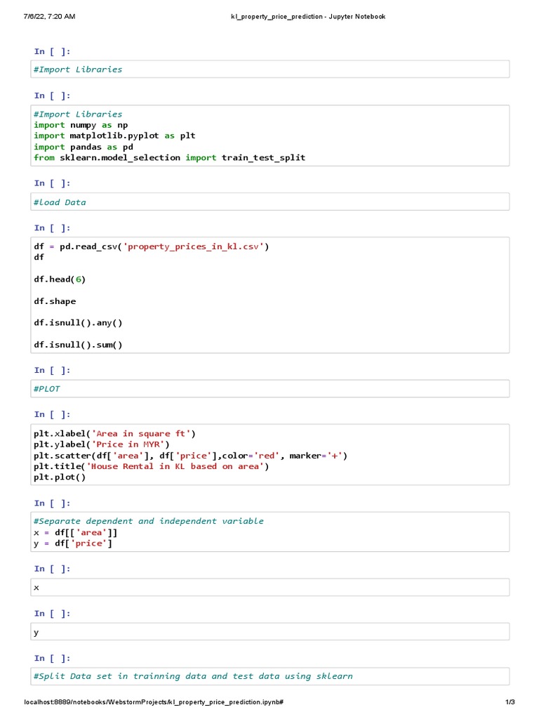 KL - Property - Price - Prediction - Jupyter Notebook | PDF | Regression Analysis | Statistics