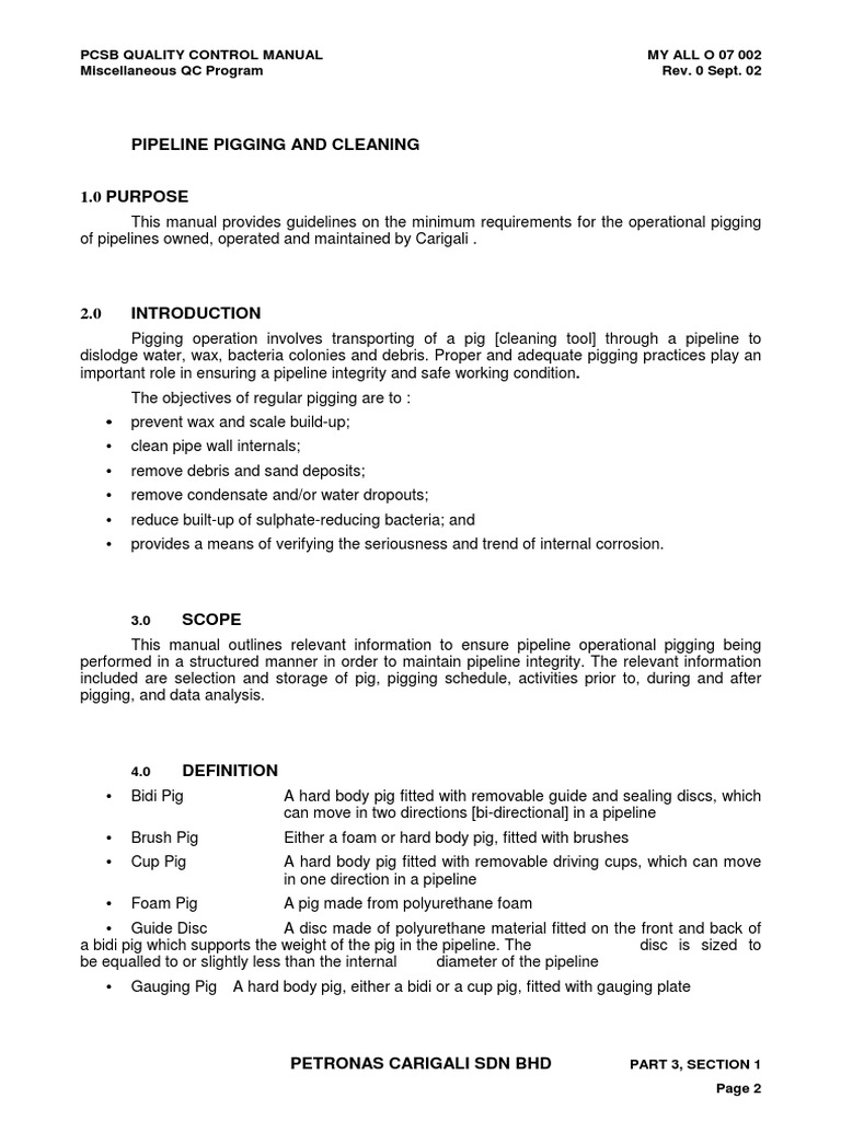 Pipeline Pigging Guidelines and Procedures | PDF | Pipe (Fluid ...