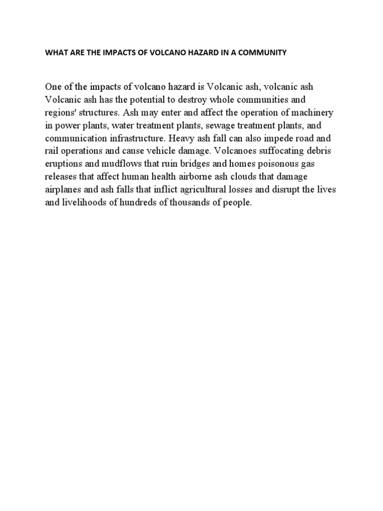 What Are The Impacts of Volcano Hazard in A Community | PDF