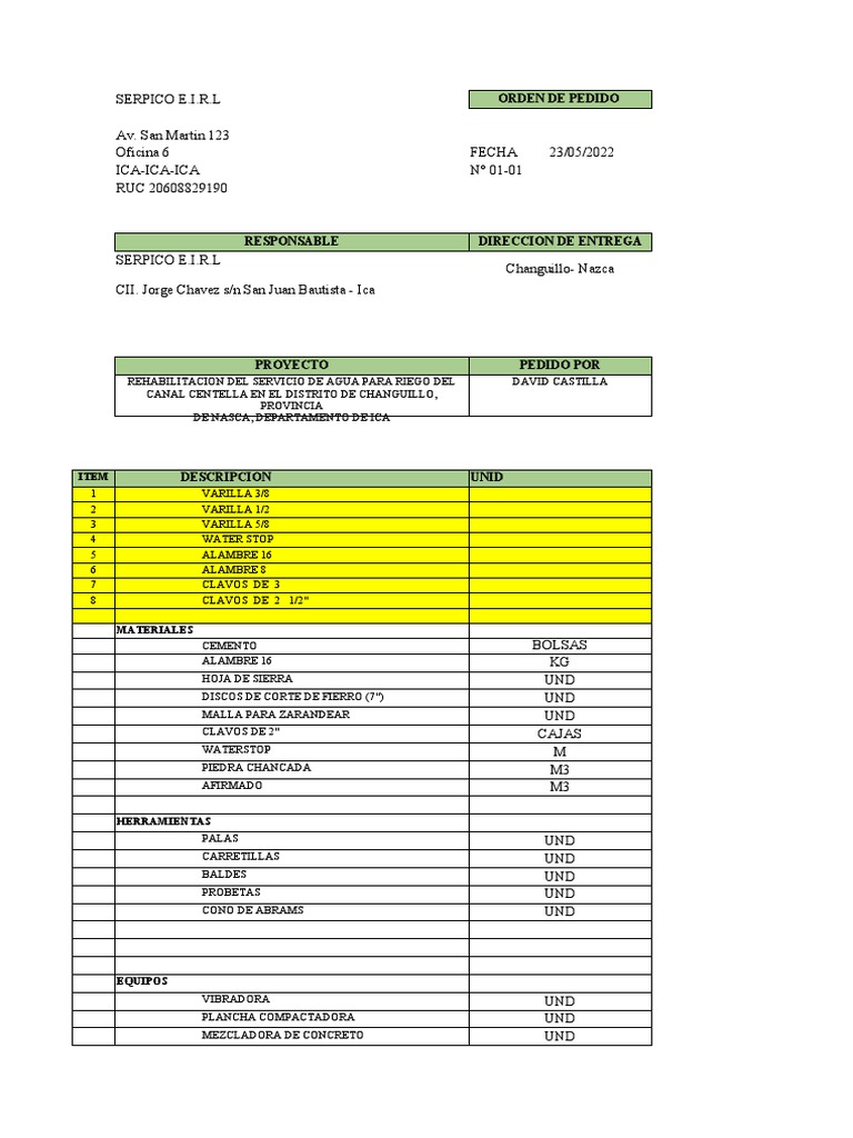 Requerimiento de Materiales | PDF